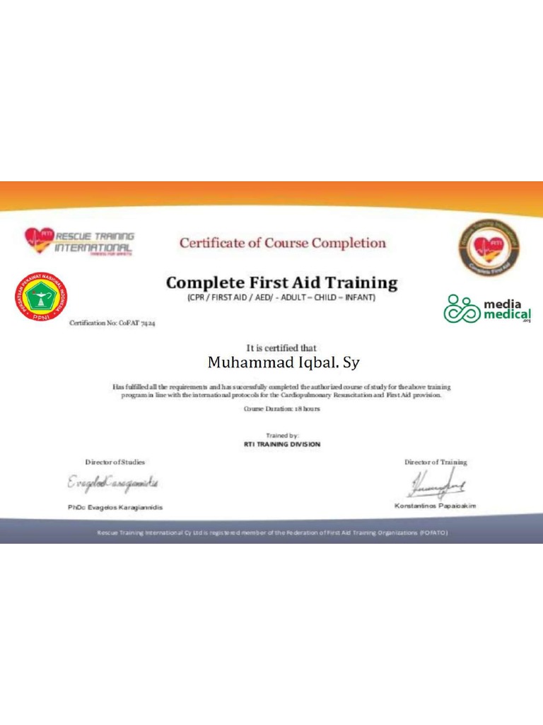 Sertifikat First Aid Miqbal | PDF