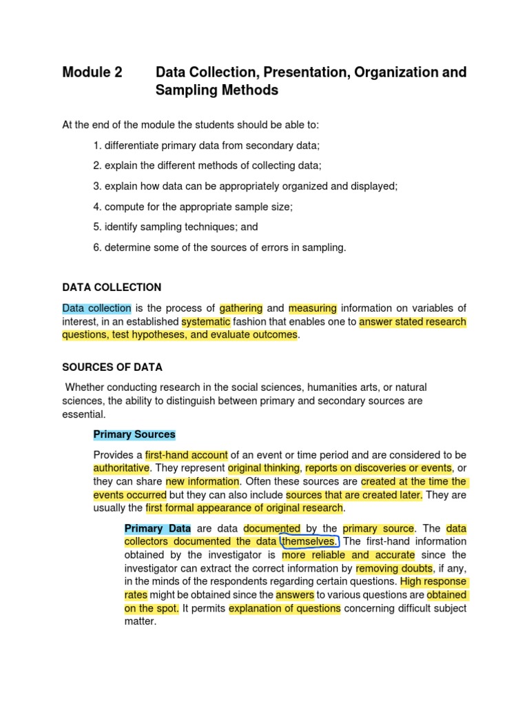 Data Collection Methods and Effective Presentation of Research Information | PDF | Sampling ...