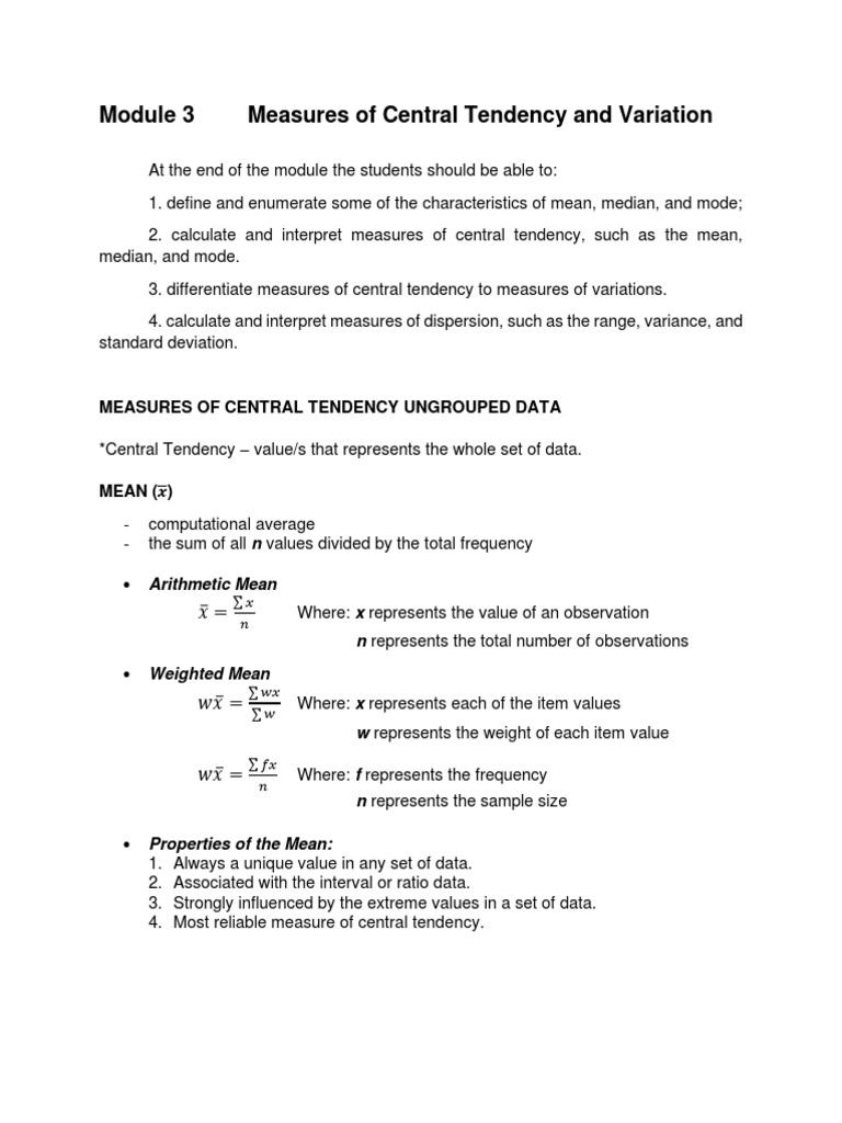 Module 3 | PDF | Mode (Statistics) | Variance