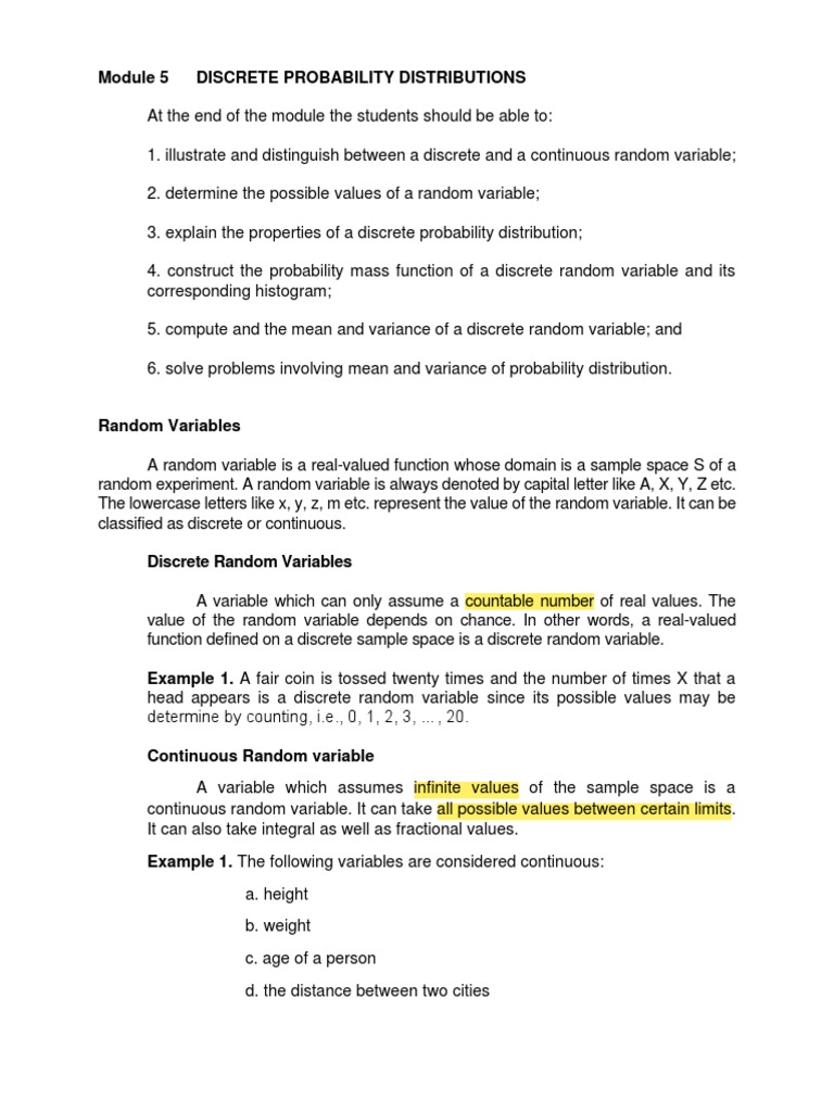 Module 5 | PDF | Probability Distribution | Random Variable