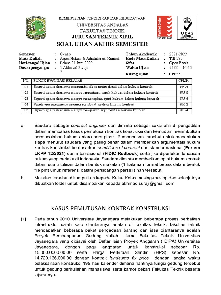 2022 Soal UAS ASHUK) ACD | PDF