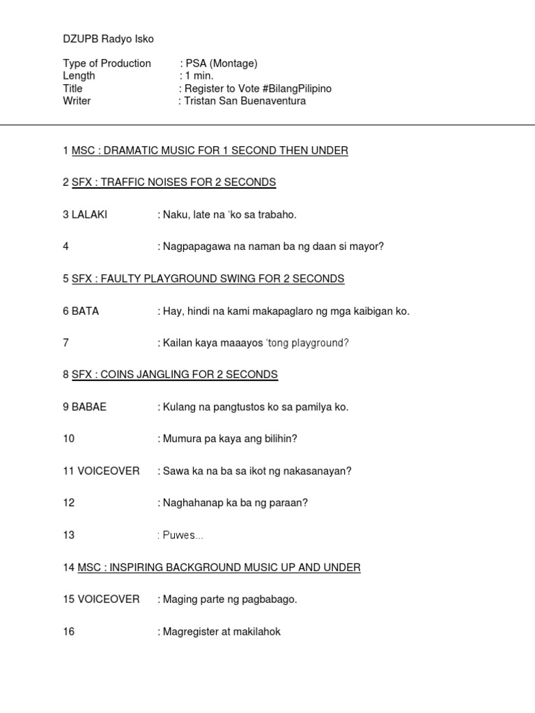 Sample Radio Script (PSA-Montage) | PDF