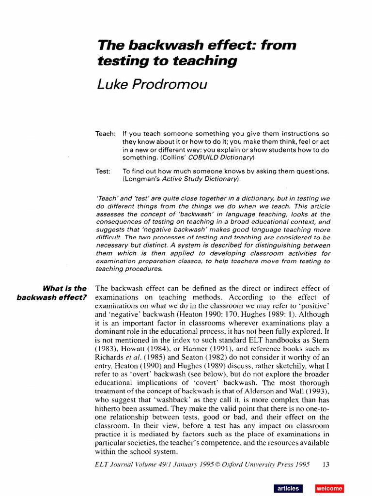 Prodromou 1995 Backwash Effect | PDF | Teaching Method | Test (Assessment)