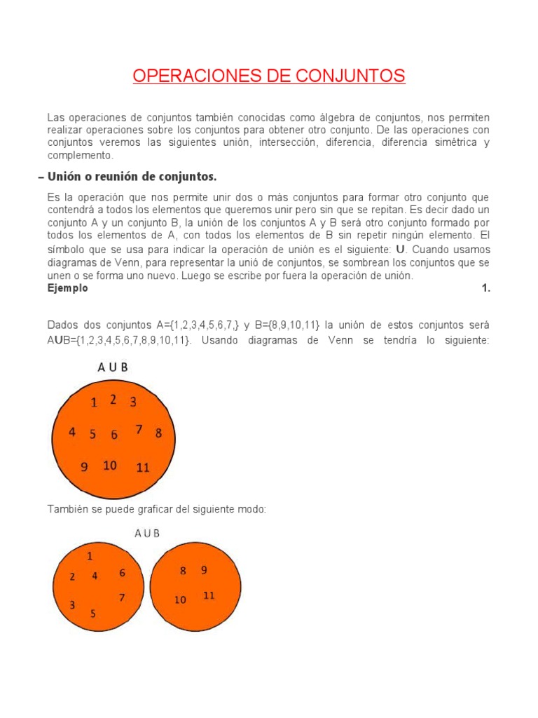 Operaciones de Conjuntos | PDF | Matemáticas | Conceptos matemáticos