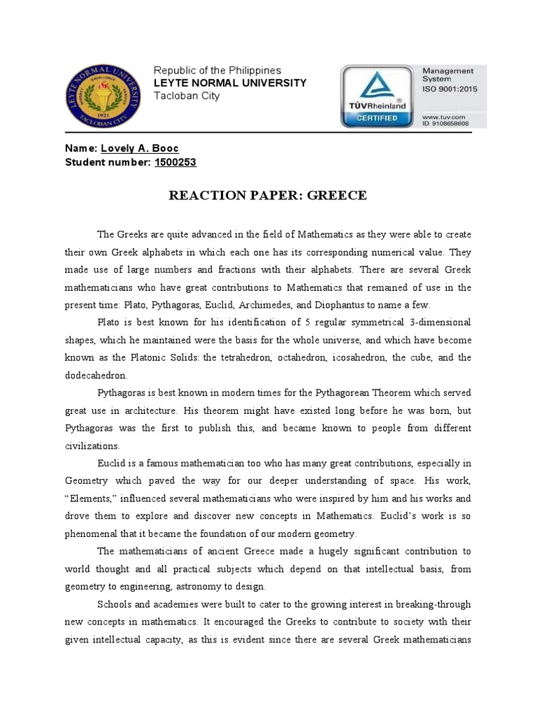 Reaction Paper #2 - Booc, Lovely A. | PDF | Mathematics | Geometry