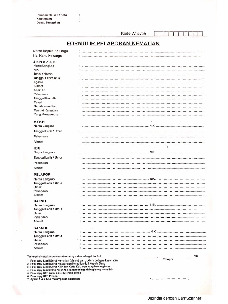 Formulir Pelporan Kematian | PDF