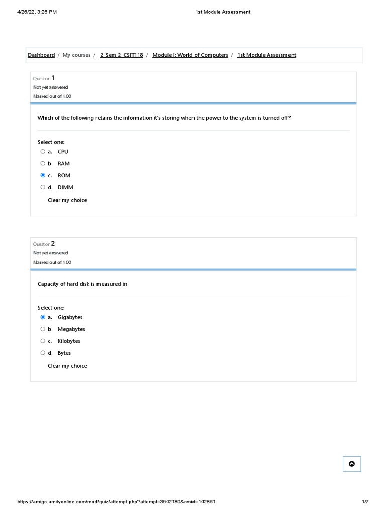1st Module Assessment CSIT | Download Free PDF | Random Access Memory | Computer Data Storage