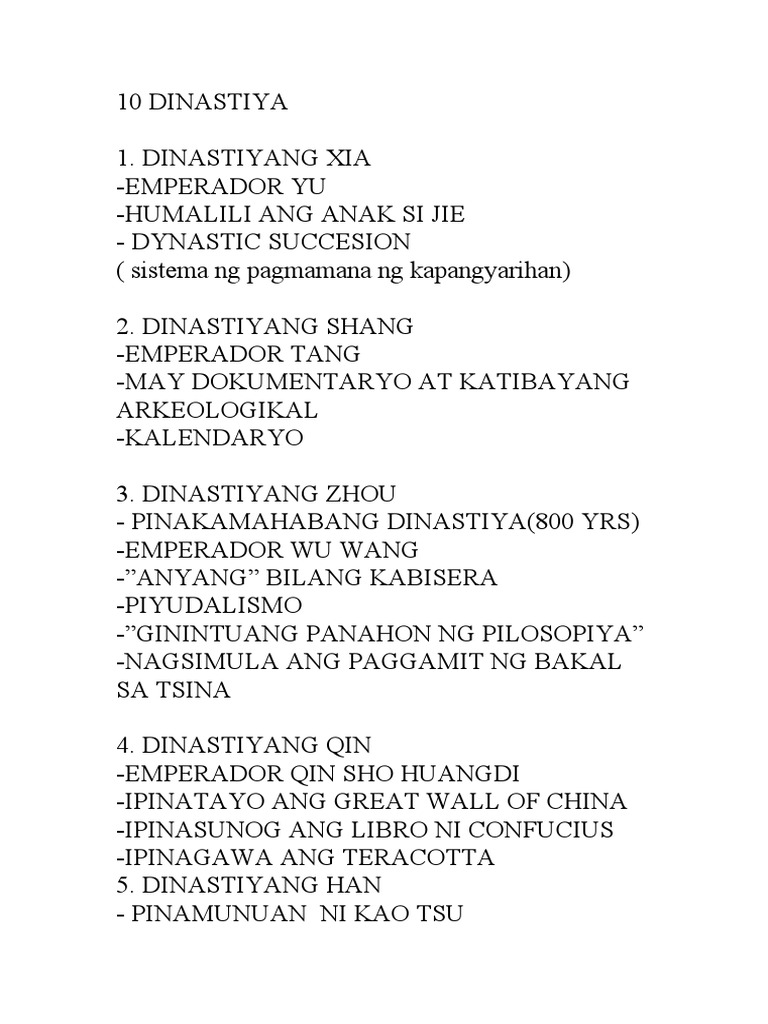 10 Dinastiya (Araling Panlipunan) | PDF