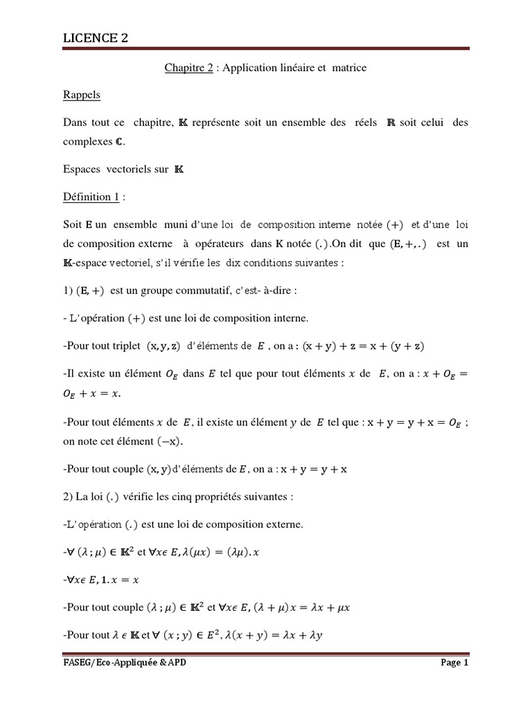 Chap 2 | PDF | Espace vectoriel | Base (algèbre linéaire)