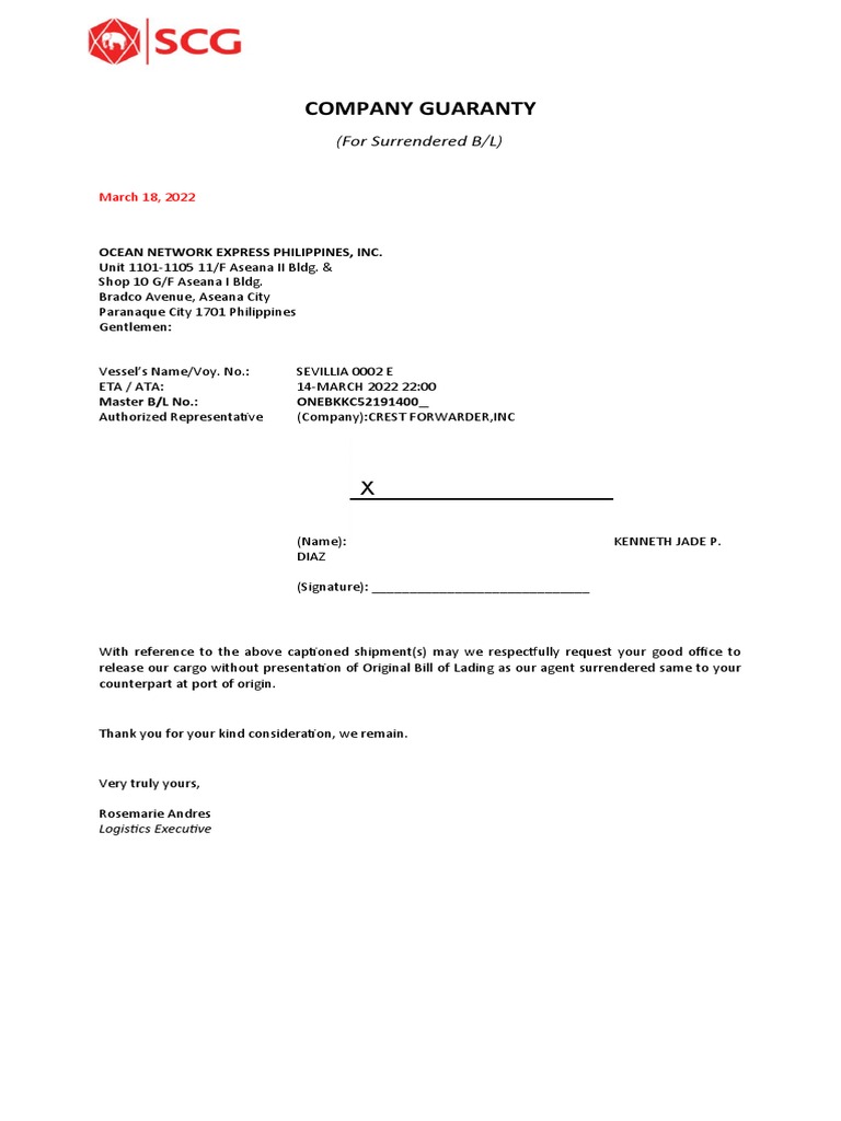 Container Guarantee Format CMA CGM New | PDF