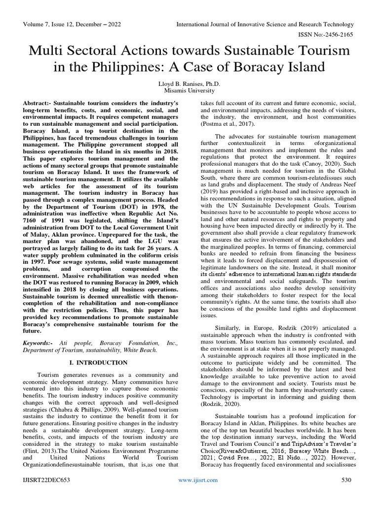 Multi Sectoral Actions Towards Sustainable Tourism in the Philippines a ...