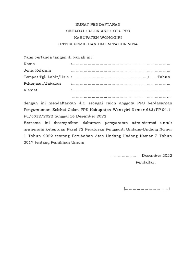 Contoh SURAT PENDAFTARAN | PDF