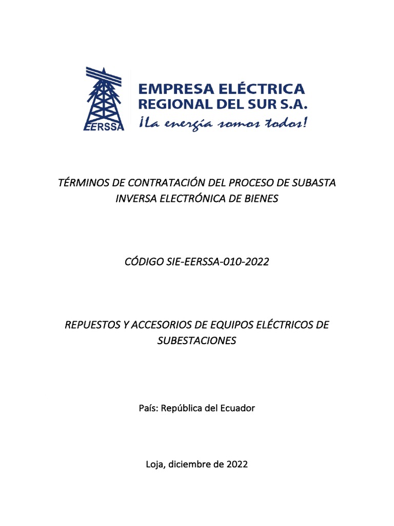 Términos de Contratación Del Proceso de Subasta Inversa Electrónica de ...