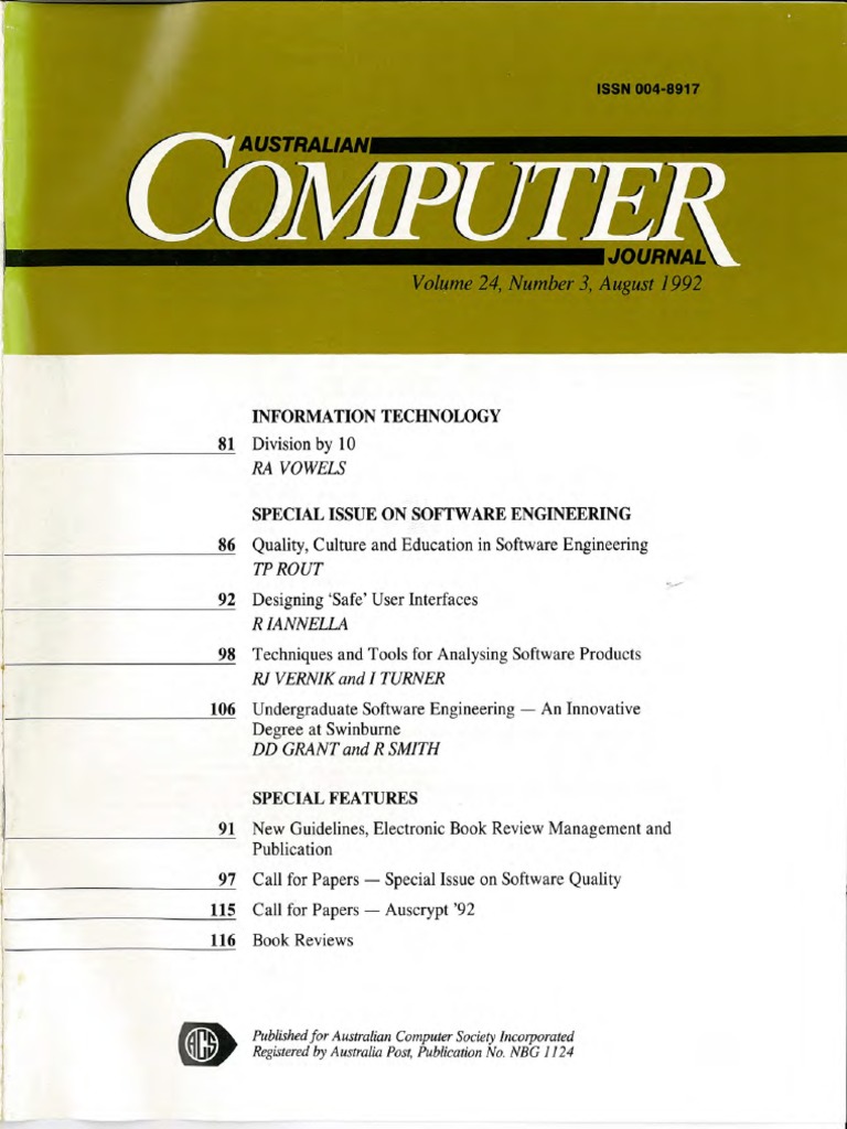 Australiani: Volume 24, Number 3, August 1992 | PDF | Algorithms | Binary Coded Decimal
