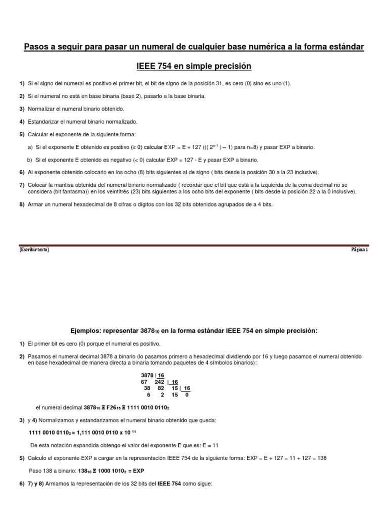 Representación de números decimales en el formato IEEE 754 de precisión ...