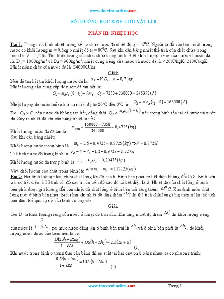 BD HSG LY 8 Phan Nhiet Hoc | PDF