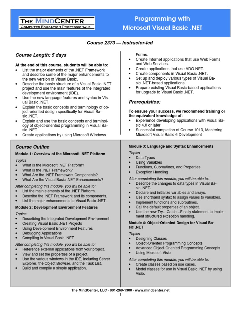 Vbnet Pdf Basic Class Computer Programming