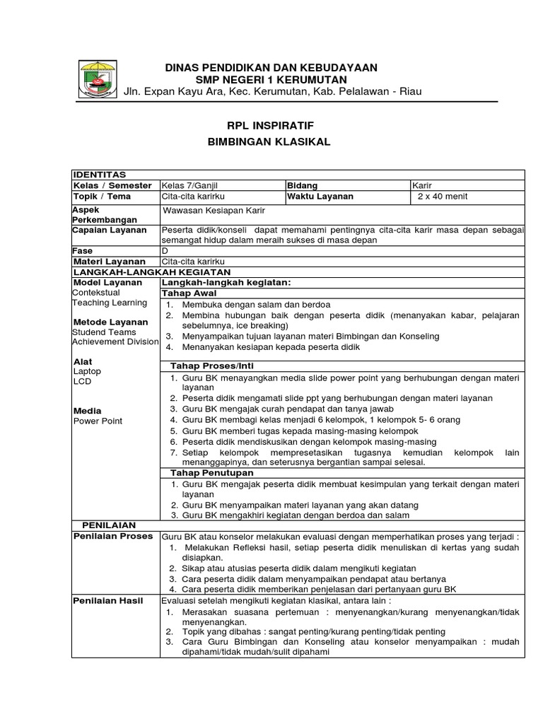 TUGAS MEMBUAT RPL INSPIRATIF (Semiloka BK) | PDF