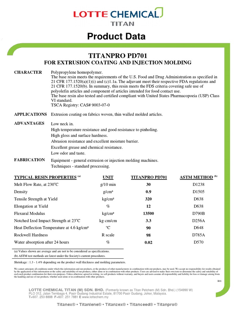 Titanpro PD701 Product Data PDF | PDF | Extrusion | Secondary Sector Of ...