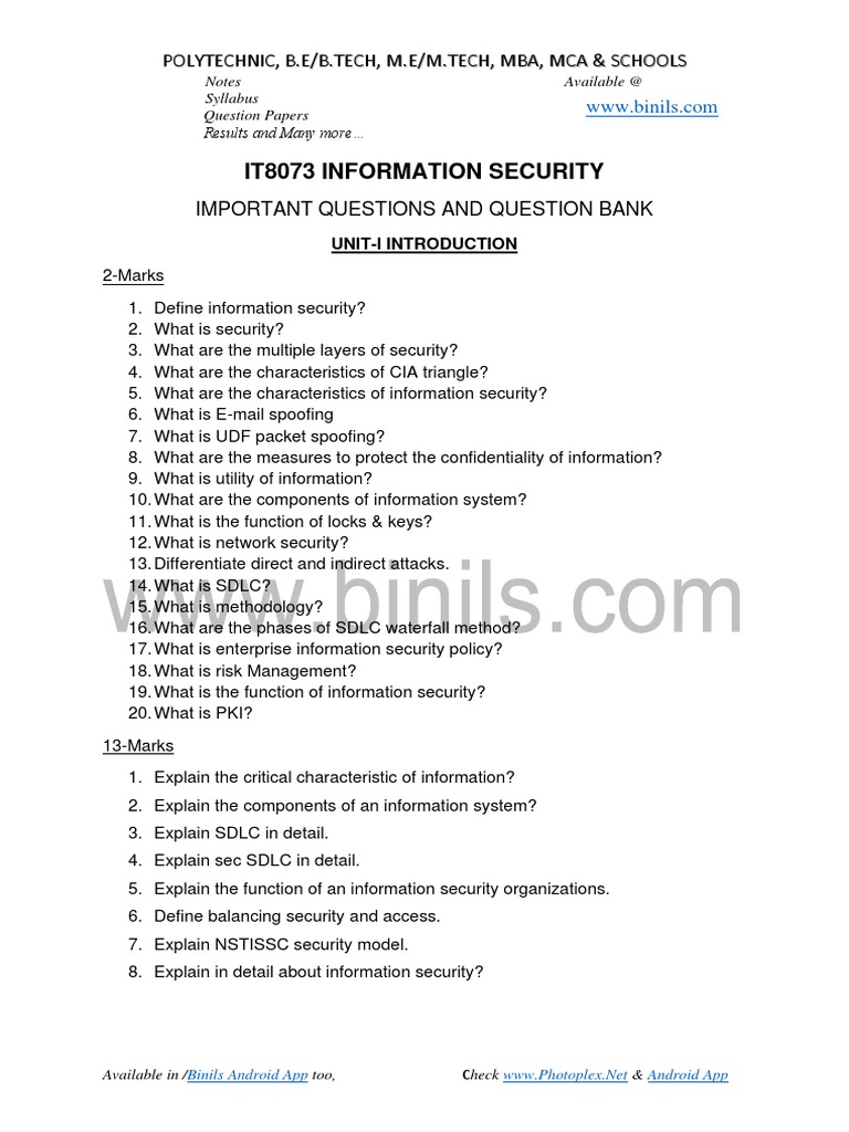 Information Security Question Bank | PDF | Information Security ...