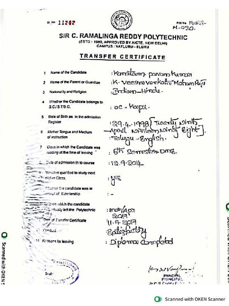 Pavankumar Degree TC Oc Marks Memo | PDF