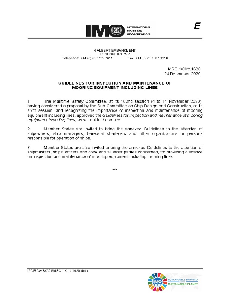 MSC.1-Circ.1620 - Guidelines For Inspection and Maintenance of Mooring ...