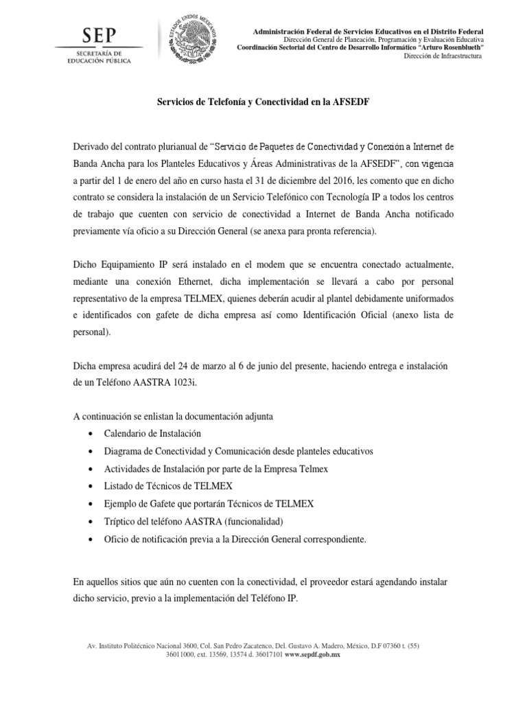 Servicios de Telefonía y Conectividad en La AFSEDF (DGOSE) | PDF ...