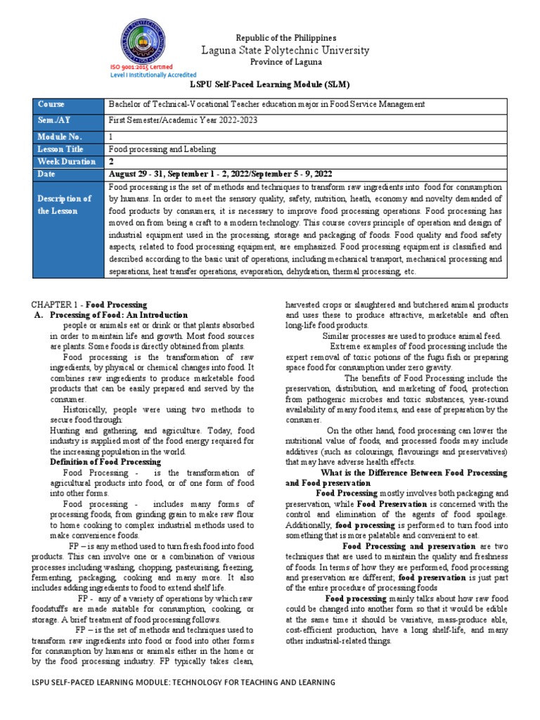 FSM 3 Module 1 - 1 - A 2022-2023 | PDF | Fluid Dynamics | Foods