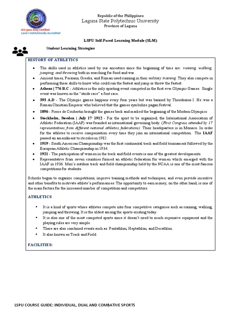 LSPU Course Guide on Individual, Dual and Combative Sports | PDF ...