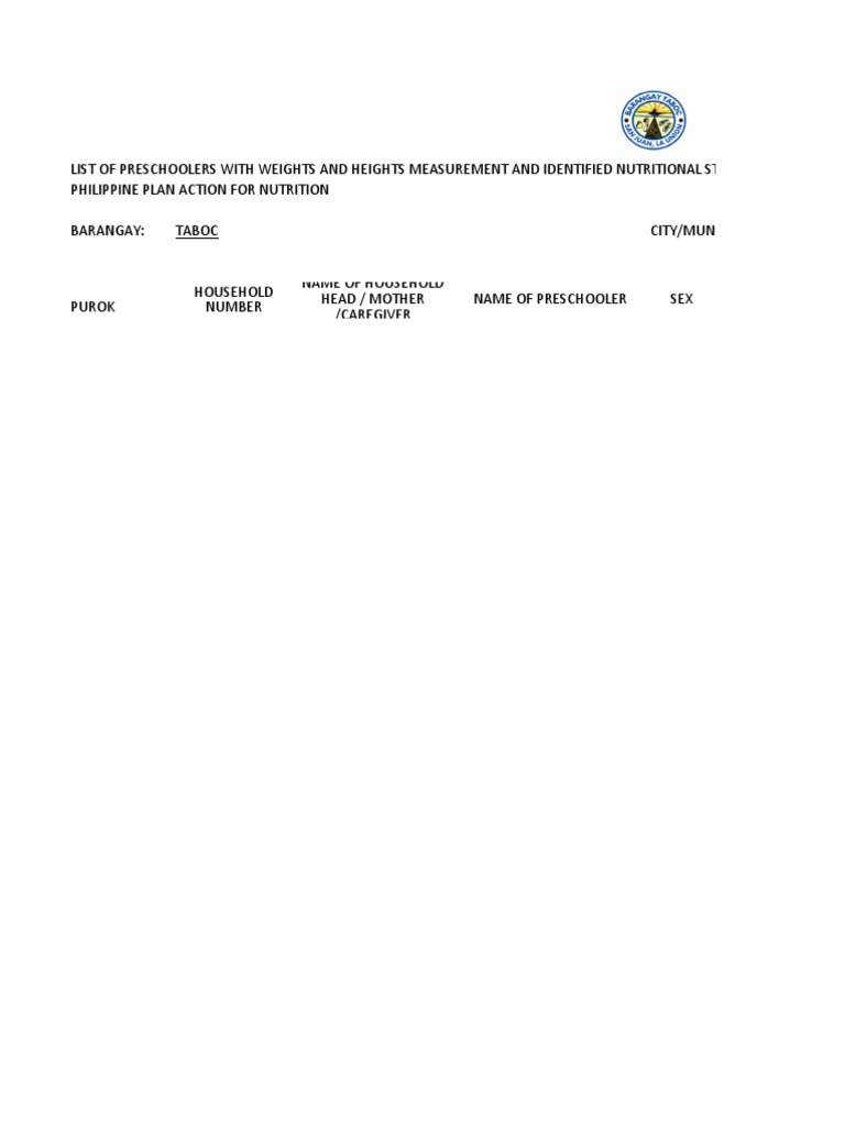 Opt Plus Form 1 List of Preschoolers | PDF