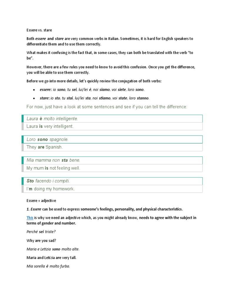 Essere Vs Stare | PDF | Language Mechanics | Linguistics