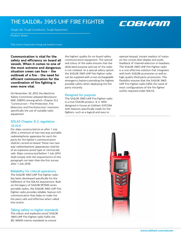 Sailor 3965 Uhf Fire Fighter Product Sheet | PDF | Radio | Ultra High ...