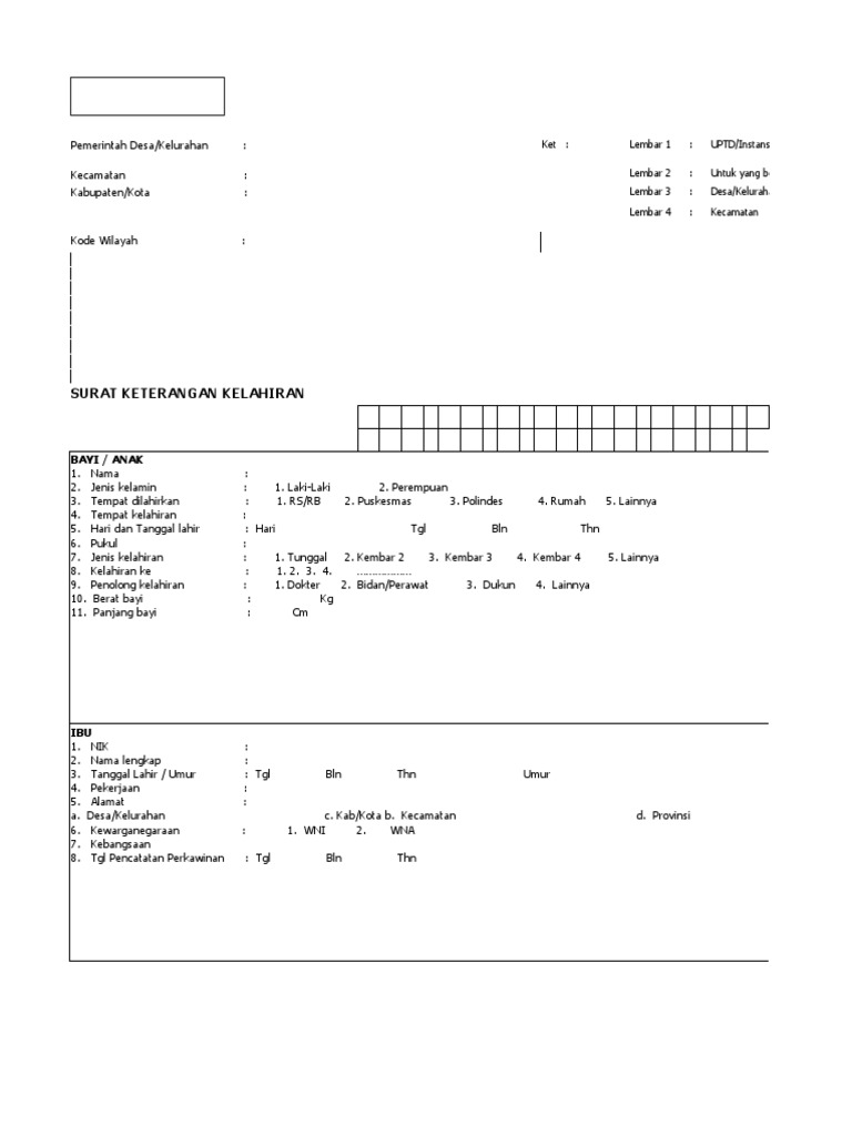 Formulir F-2.01 SURAT KETERANGAN KELAHIRAN Excel Version | PDF | Ilmu ...