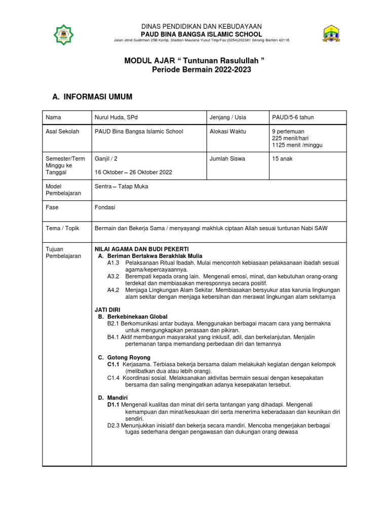 04 Modul Ajar IKM Tuntunan Nabi RPPH Badah | PDF
