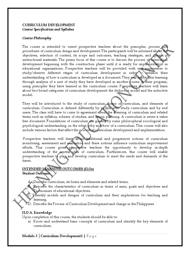 Module 3 - CURRICULUM DEVELOPMENT | PDF | Curriculum | Educational ...