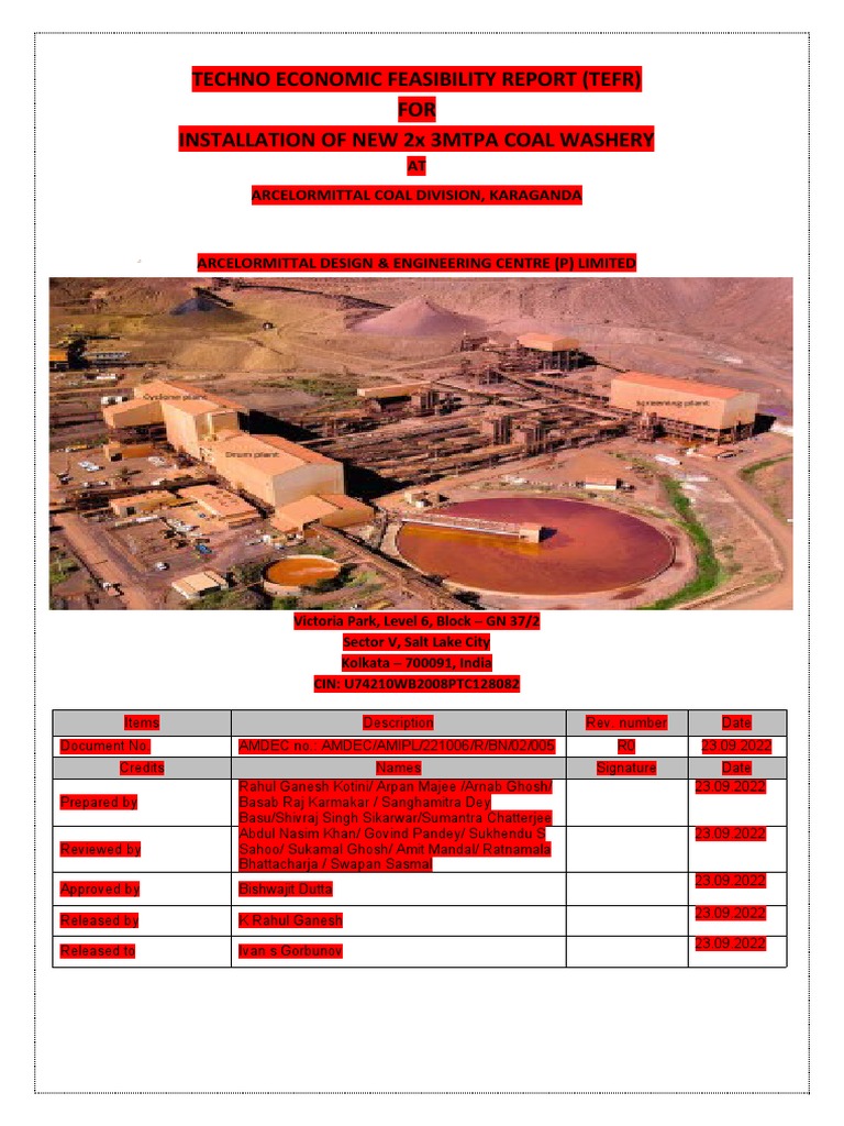 TEFR - 2x3 MTPA Coal Washery | PDF | Iron Ore | Mining