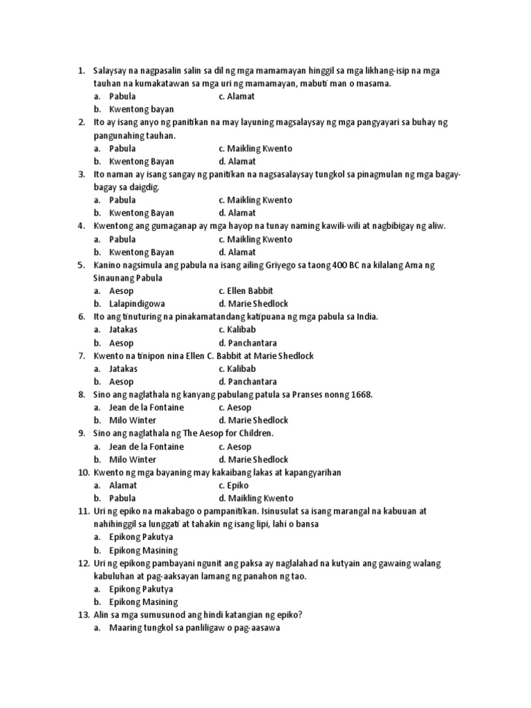 Exam in Filipino 1st Quarter | PDF