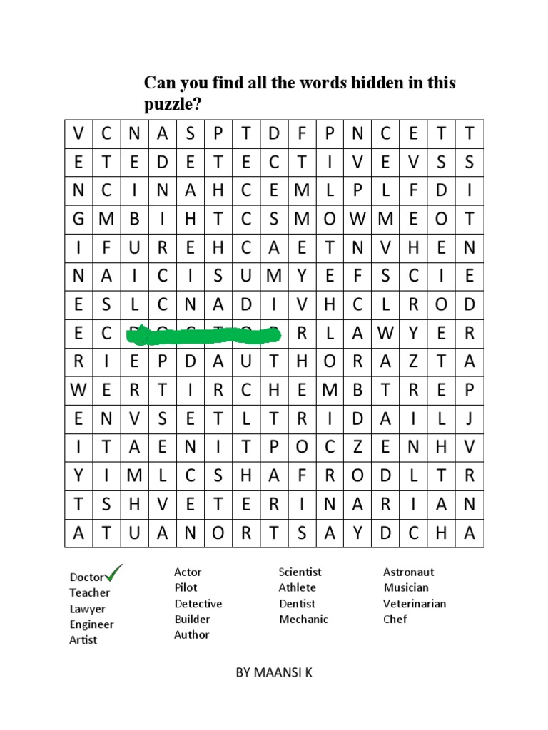Word Search Puzzle: Professions | PDF