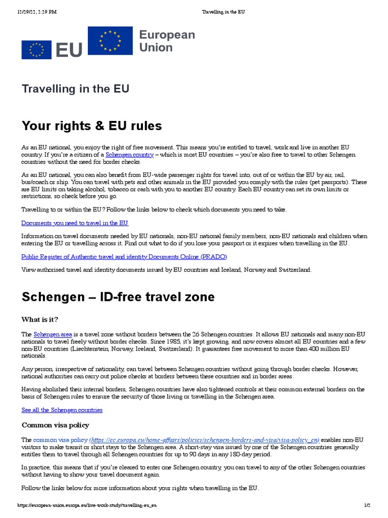 Travelling in The EU | PDF | International Relations | European Union