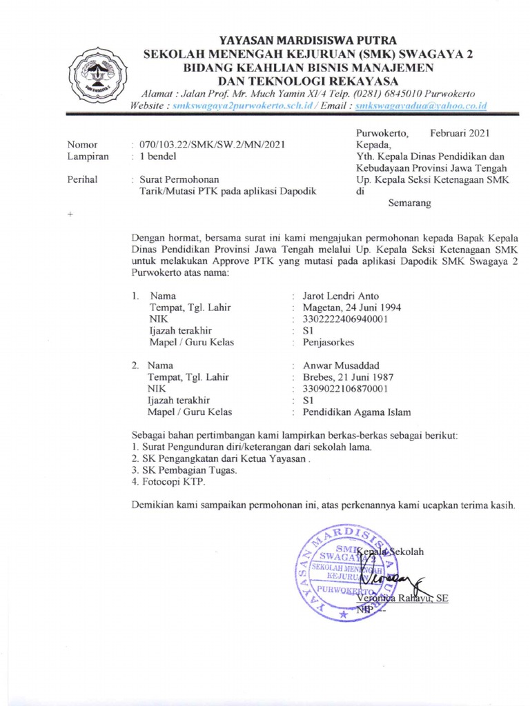 Surat Permohonan Approve PTK | PDF