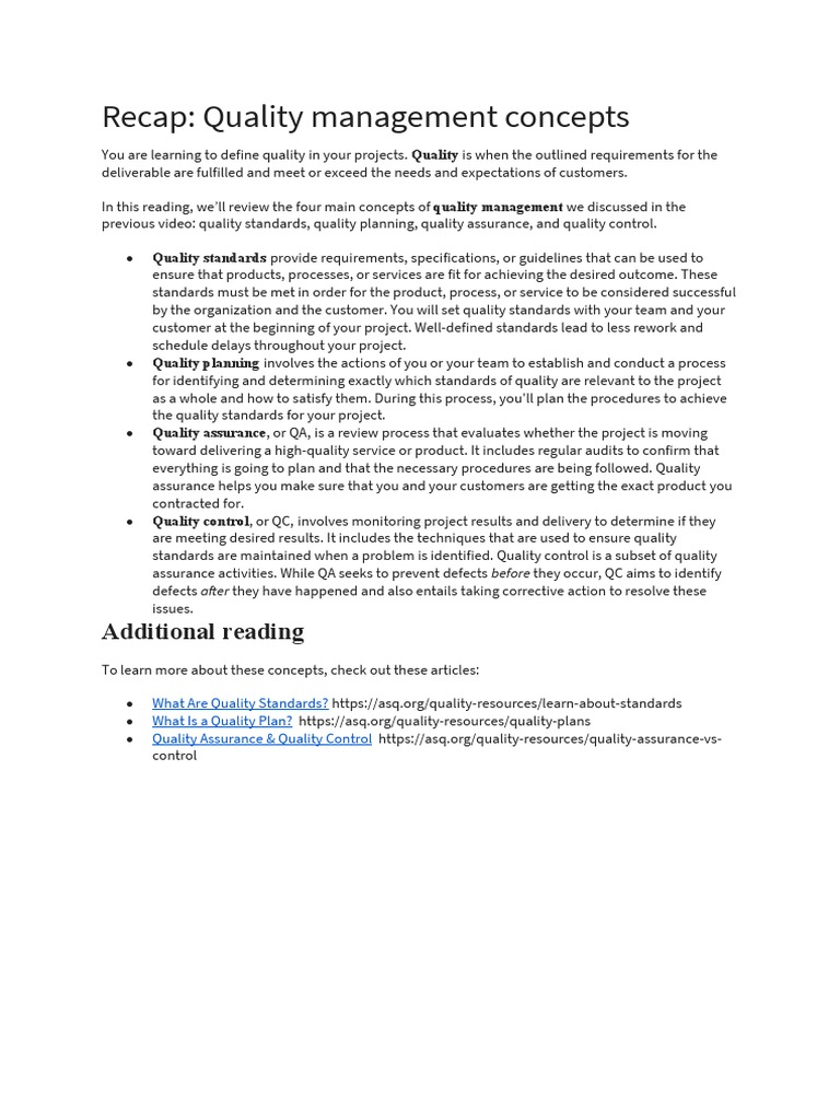 Quality Management | PDF | Quality Assurance | Business