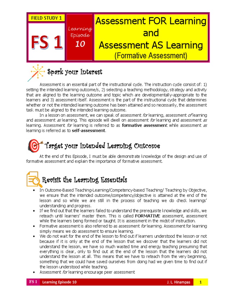 FS 1 Learning Episode 10 | PDF | Educational Assessment | Teaching Method