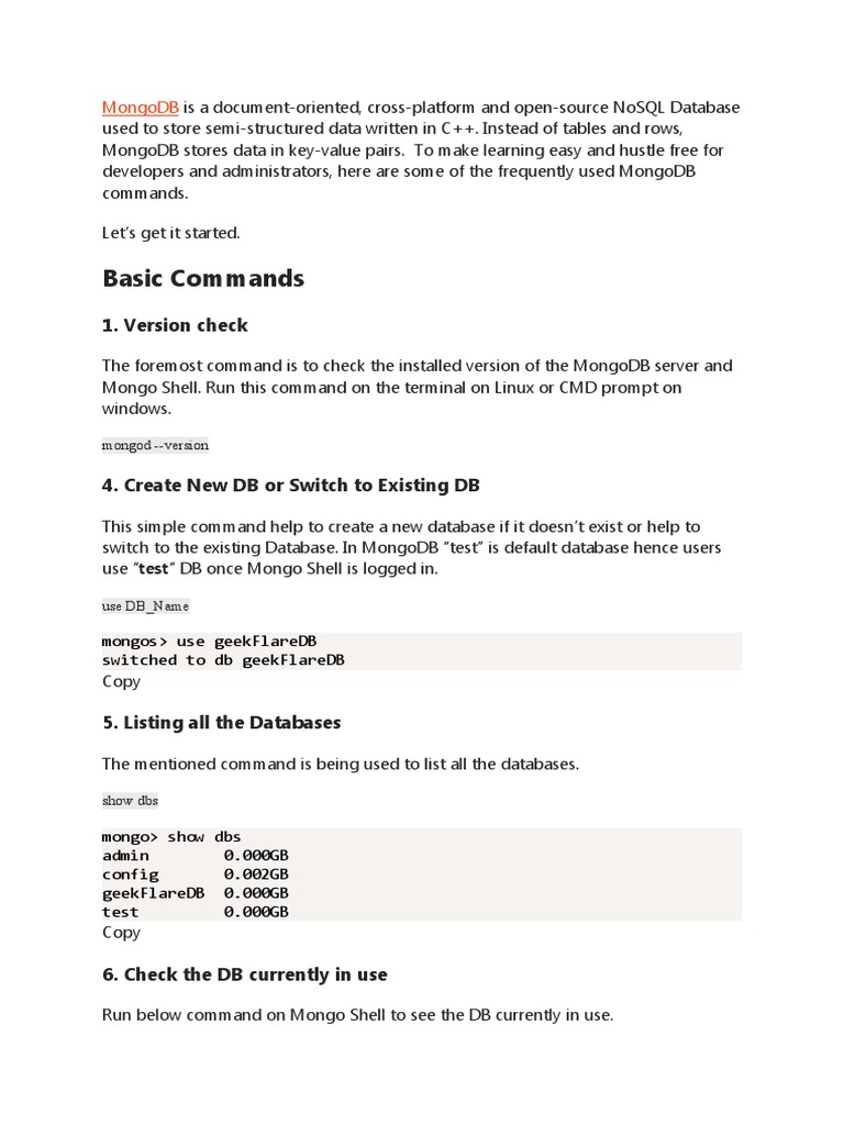 Lab#11 Mongodb Basic CRUD Commands | PDF | Mongo Db | Databases