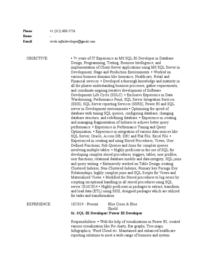 SQL BI Developer | PDF | Microsoft Sql Server | Databases