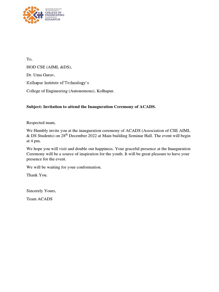 Invitation Letter (HOD) | PDF
