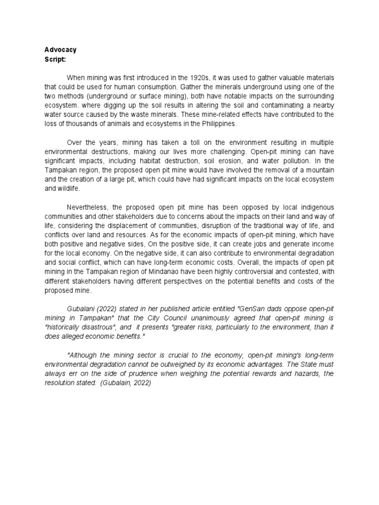 Advocacy Script PDF Mining Coal Mining