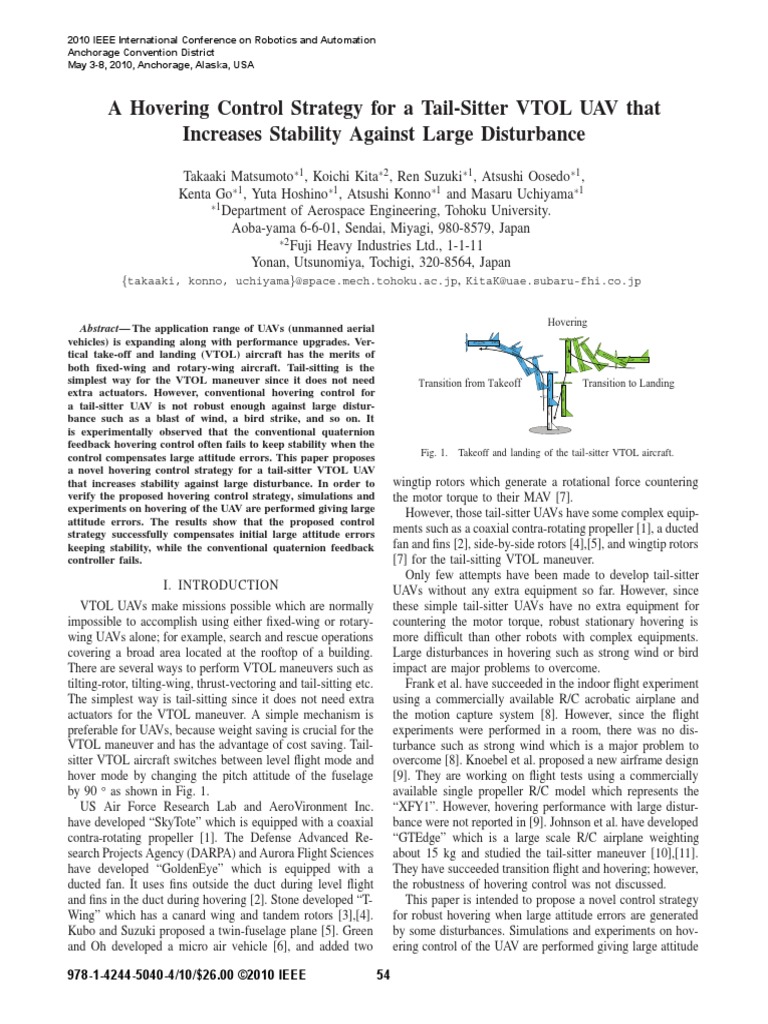 A Hovering Control Strategy For A Tail-Sitter VTOL UAV That Increases ...