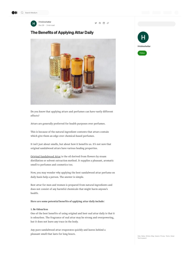 The Benefits of Applying Attar Daily | PDF | Perfume | Perfumery