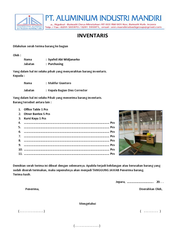 Kartu Inventaris - Otner, Table, Kursi Kayu | PDF