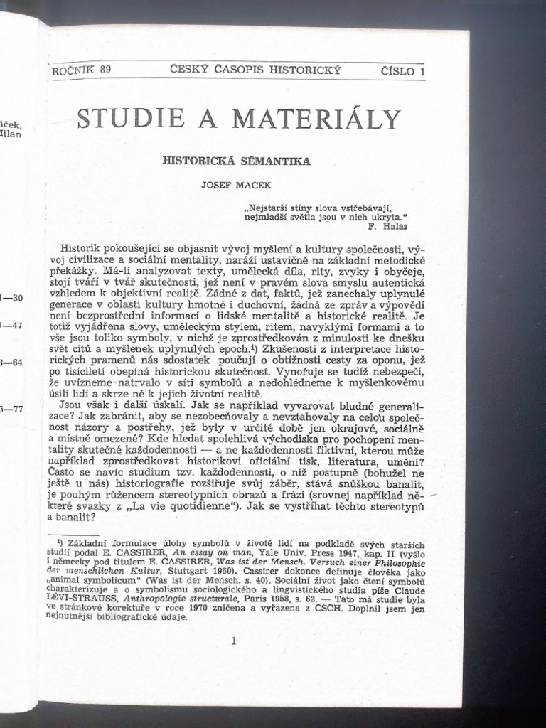 Josef Macek, Historická Sémantika, Český Časopis Historický 89, 1991, S ...